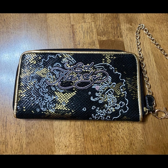 Ed Hardy | Accessories | Vintage Ed Hardy Zip Around Wallet With Chain ...